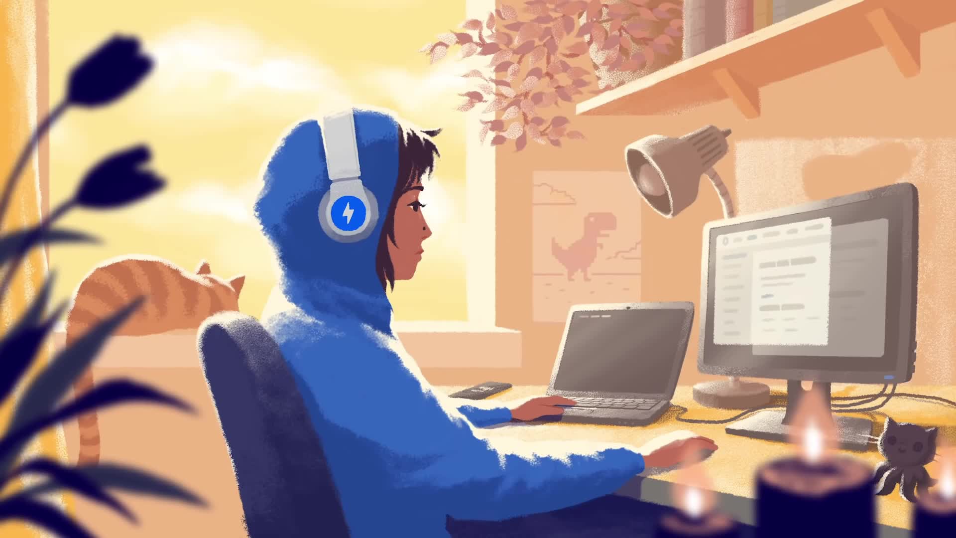 AMP Code-Fi Girl Coding Lofi Girl - Live Wallpaper | 1920x1080