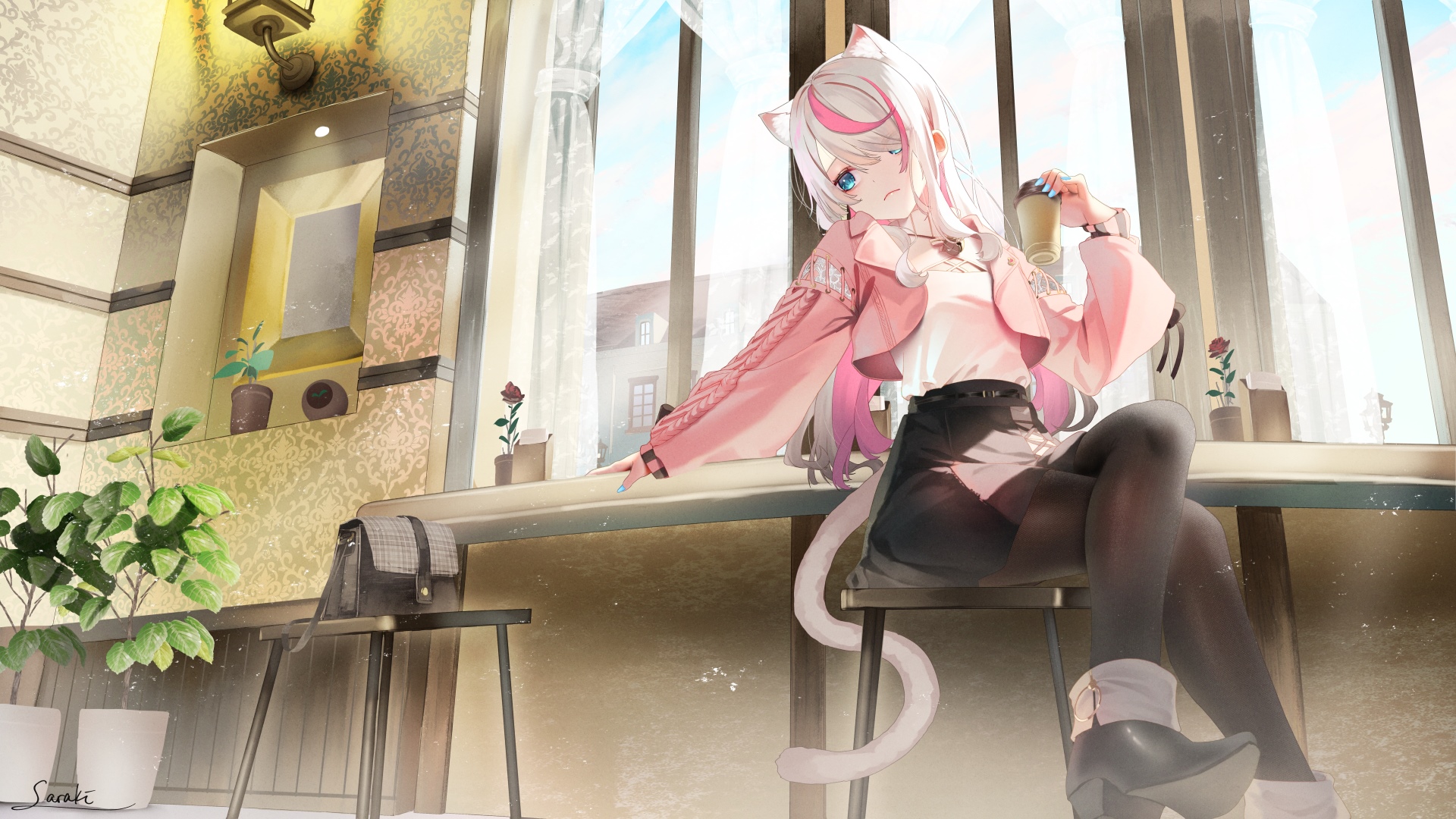 Plants Cat Ears Cat Tail Cat Girl Leaves Hair Over One Eye Legs 2699