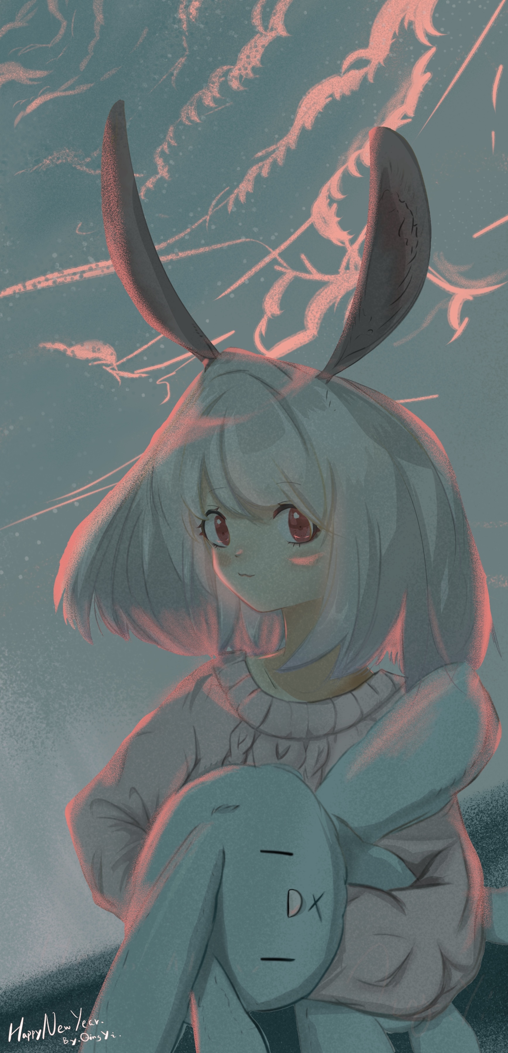 Running Smiling Hands Bunny Ears Caution Balloon Bunny Girl Hd 8276