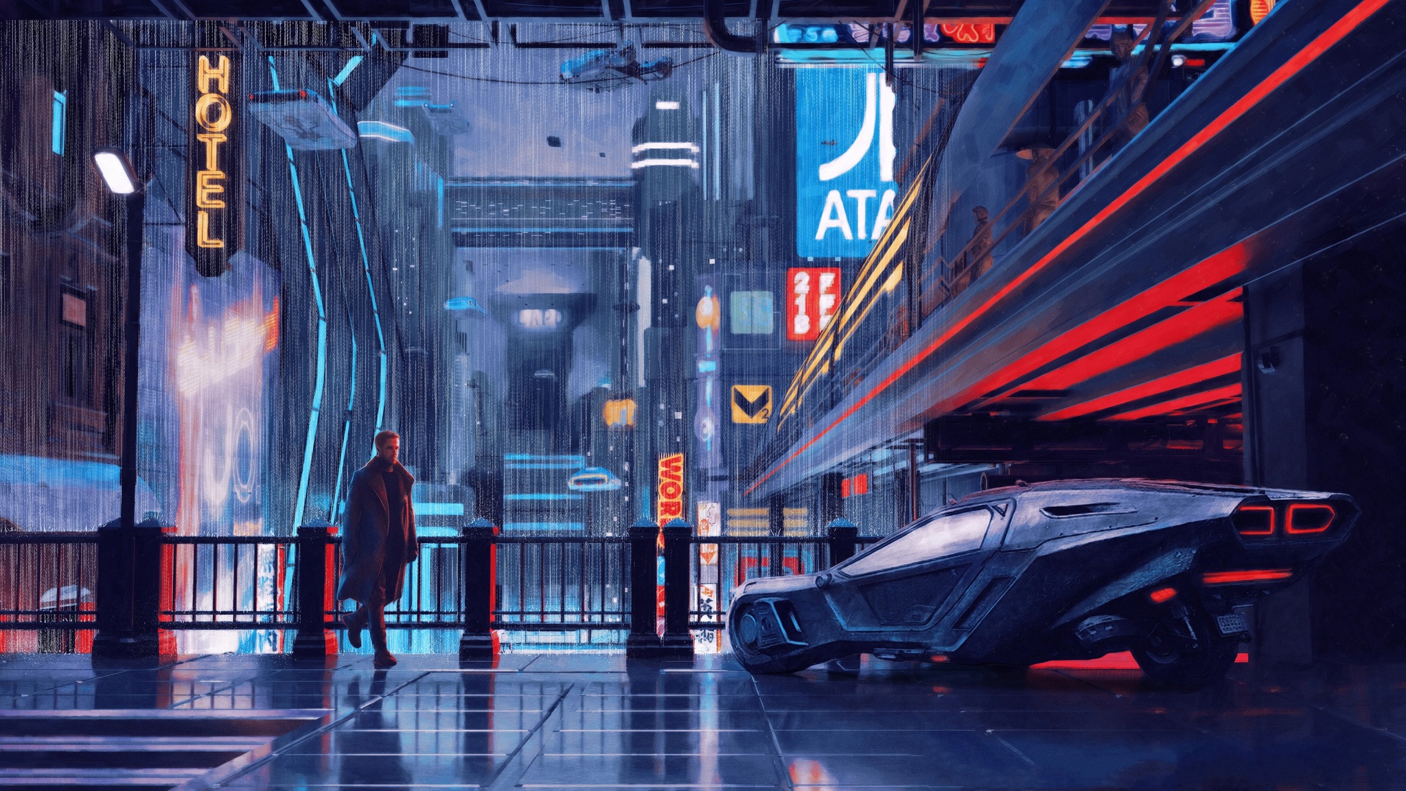 4K, cyberpunk, Ryan Gosling, Blade Runner, science fiction, Blade Runner 2049, car, blue, Dark ...