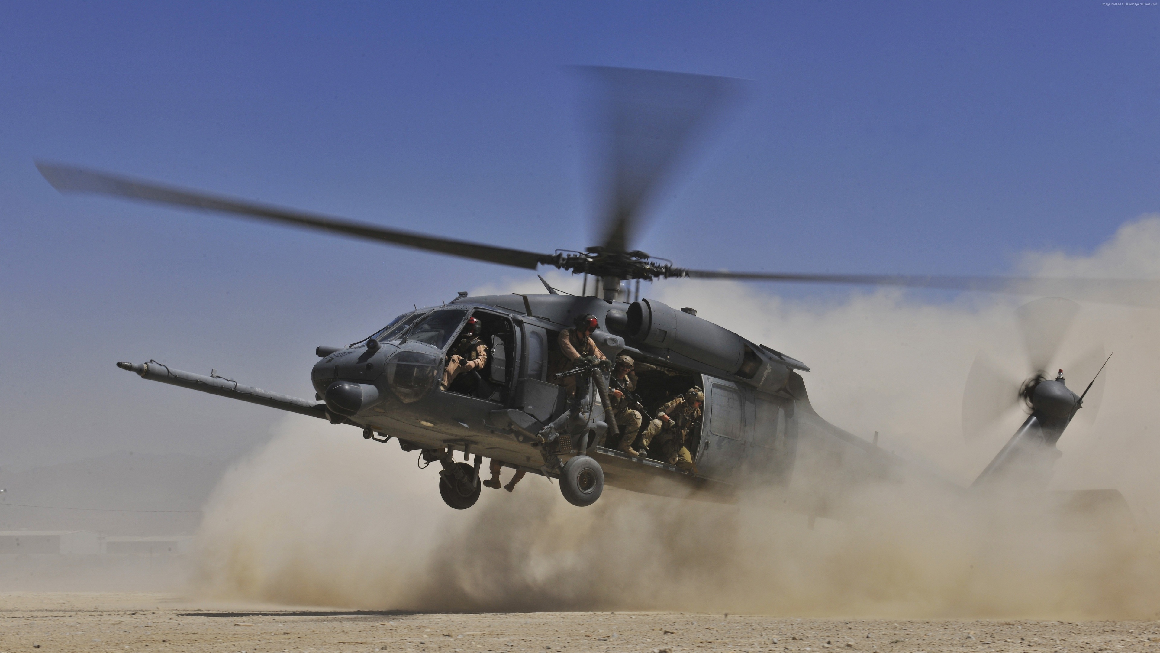 rescue helicopter, combat search, HH-60G, landing, dust, USA Army, MH-60G, Sikorsky, MEDEVAC ...