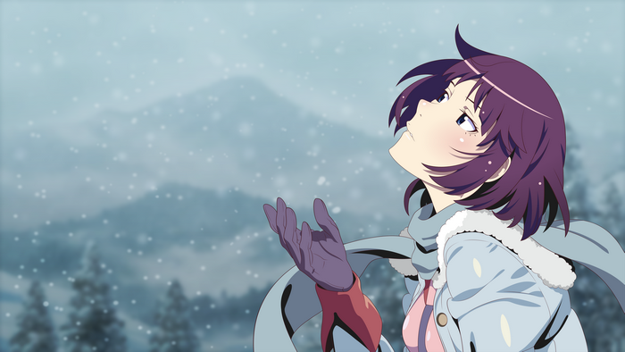 4K, Senjougahara Hitagi, purple hair, Monogatari Series, snow, anime ...