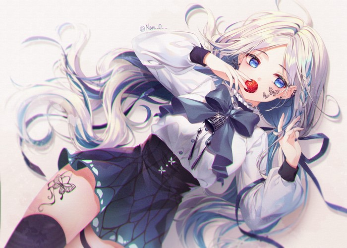 Blue Eyes Silver Hair Garter Belt Thighs Naru 0 Anime Girls Skirt