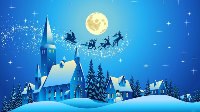 Christmas, Holiday, Santa Claus, Sleigh, Village, 4k HD Wallpaper