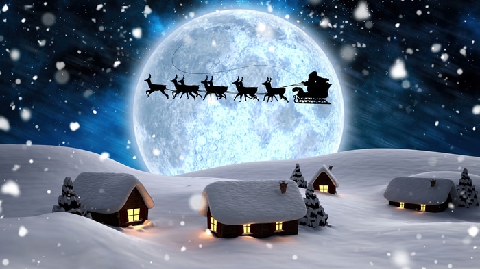 Santa Claus, Sleigh, Moon, 4k HD Wallpaper