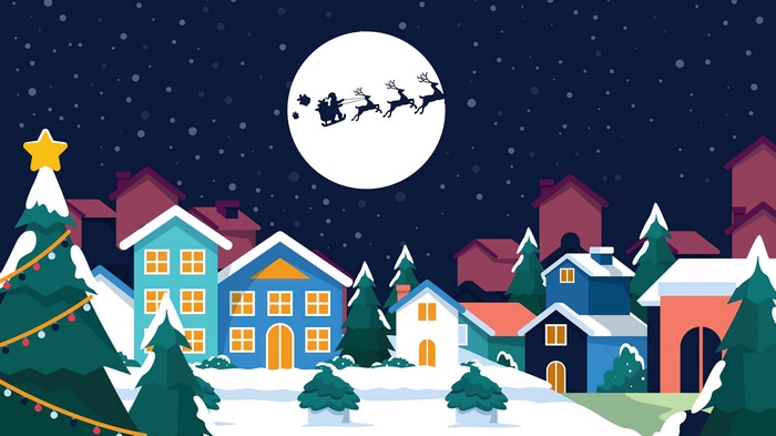Christmas, Holiday, Village, Santa Claus, Sleigh, Moon, 4k HD Wallpaper