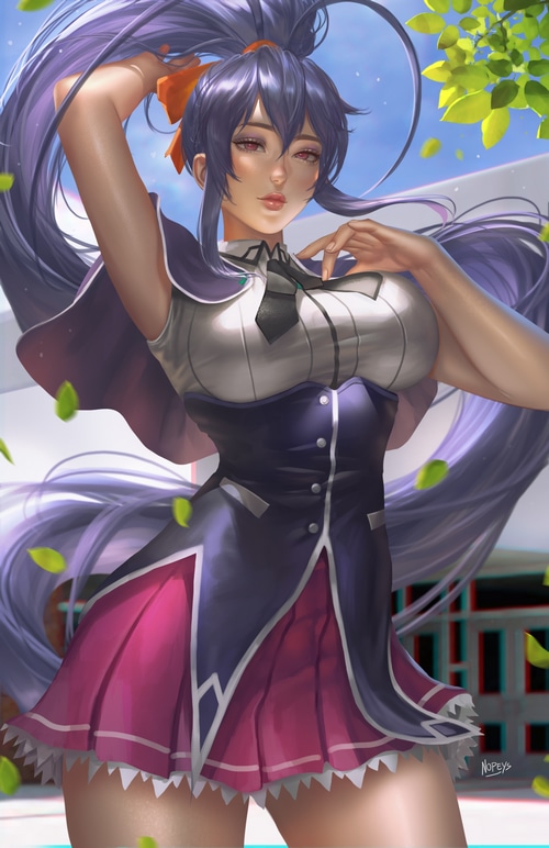 2D, drawing, Nopeys, Himejima Akeno, fan art, High School DxD, artwork ...