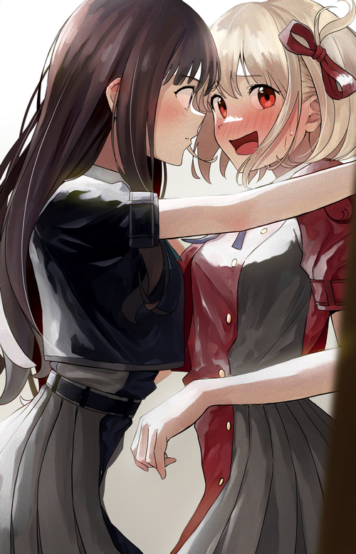 Fan Art Blonde Nishikigi Chisato Lycoris Recoil Inoue Takina Two Women Hd Phone Wallpaper
