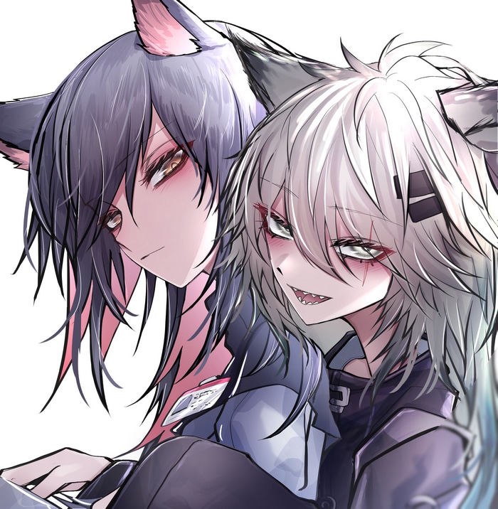 black hair, Lappland, fan art, two women, Texas, Arknights, animal ears HD Phone Wallpaper ...