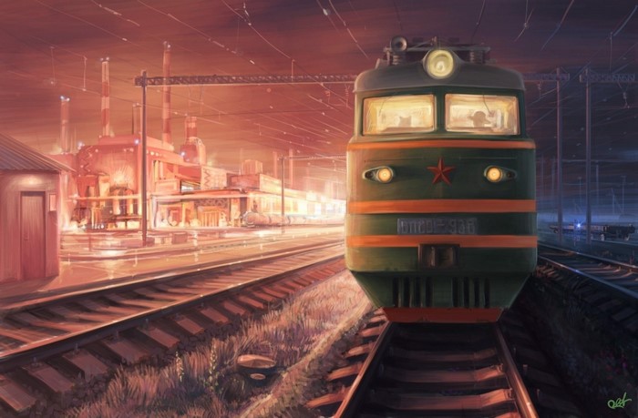 #1038367 lights, digital art, fantasy art, vehicle, artwork, train ...