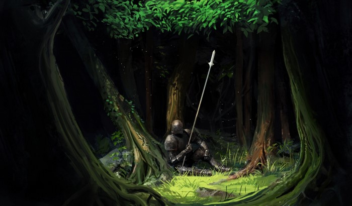 sunlight, trees, forest, fantasy art, knight, nature, artwork, green ...