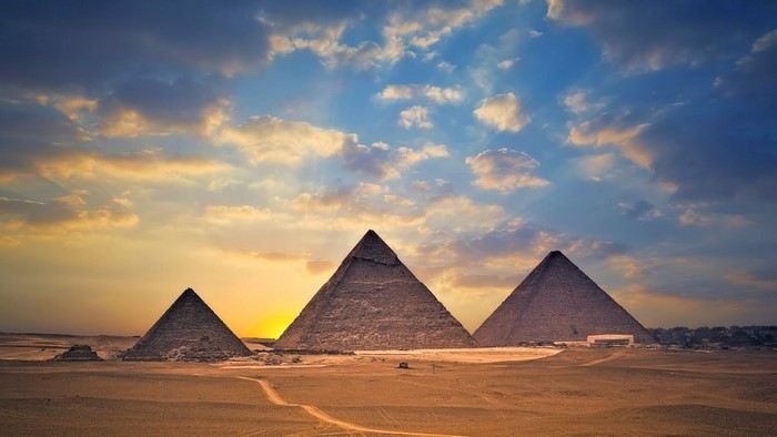 sunlight, sunset, sky, sunrise, horizon, dusk, pyramid, Egypt, monument ...