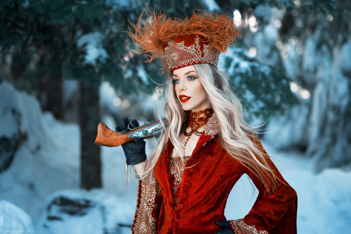Kyle Cong Red Lipstick Long Hair Girls With Guns Snow Makeup