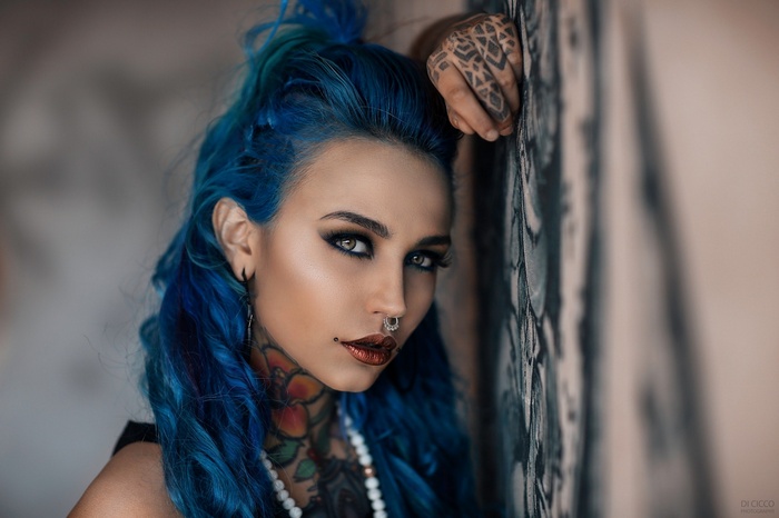 Blue Hair Tattoo Felisja Piana Dyed Hair Nose Rings Alessandro Di