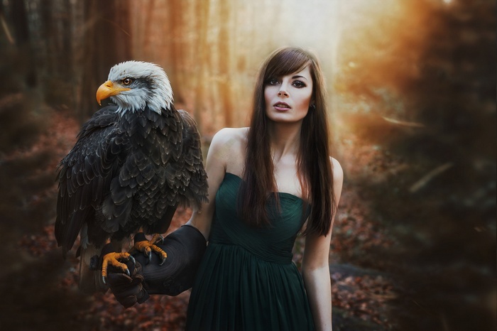 Smoky Eyes Bare Shoulders Bangs Long Hair Women Outdoors Green