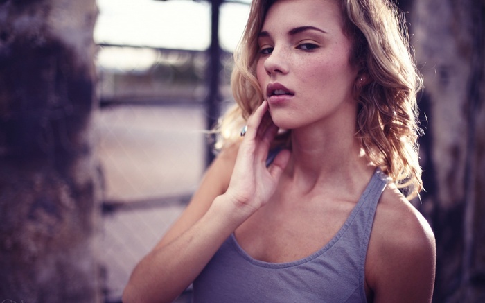 Open Mouth Hand On Face Depth Of Field Women Looking At Viewer