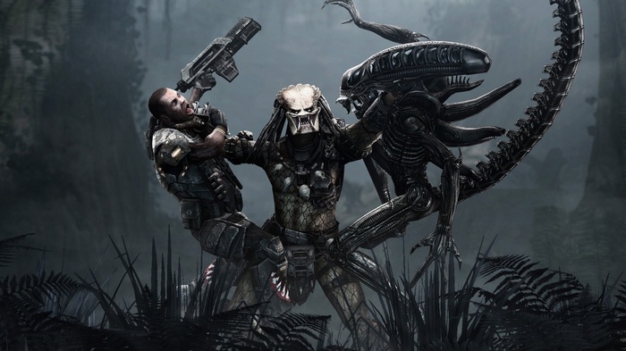 battle, movies, men, Alien vs. Predator, artwork, fantasy art, gun ...