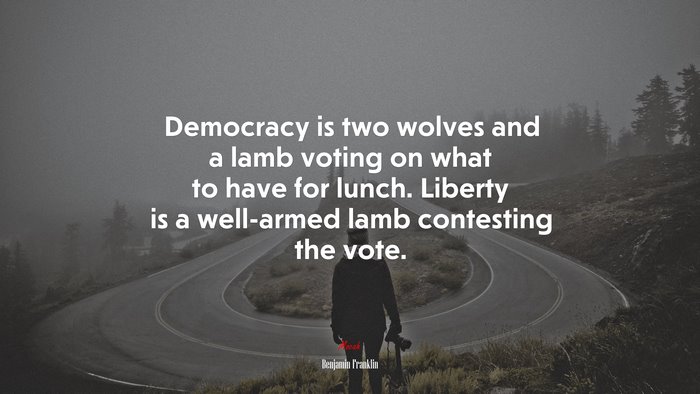 Democracy is two wolves and a lamb voting on what to have for lunch ...