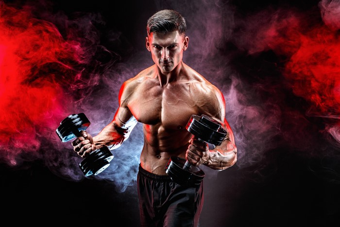 4K, 5K, Fitness, Men, Bodybuilding, Belly, Hands, Muscle, Dumbbells ...