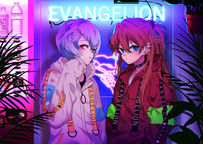 Anime Girls Perky Breasts Anime Neon Genesis Evangelion Long Hair Yukineko1018 Red Eyes